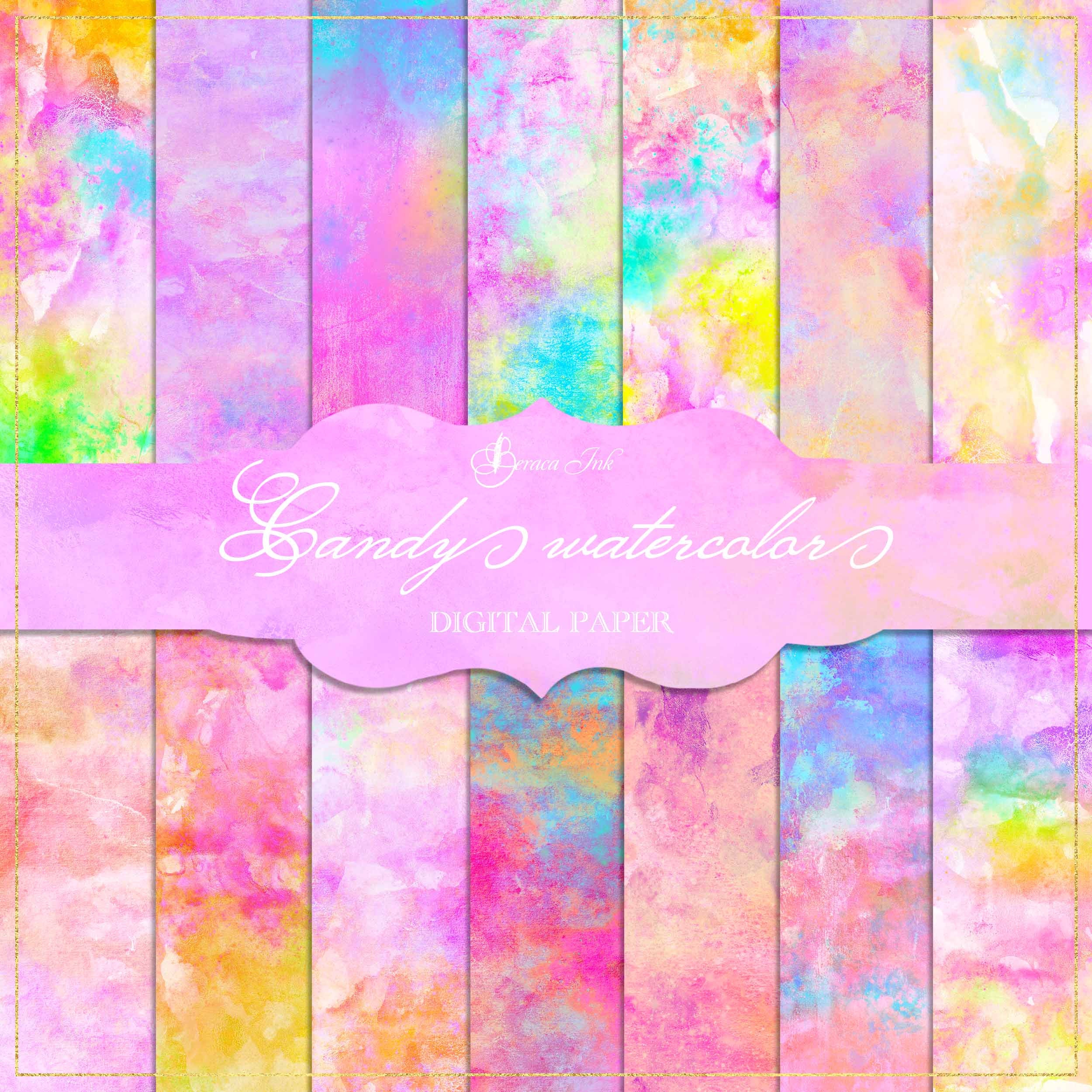 Candy Watercolor Digital Paper, Rainbow Colors, Watercolor Galaxy, Pink ...