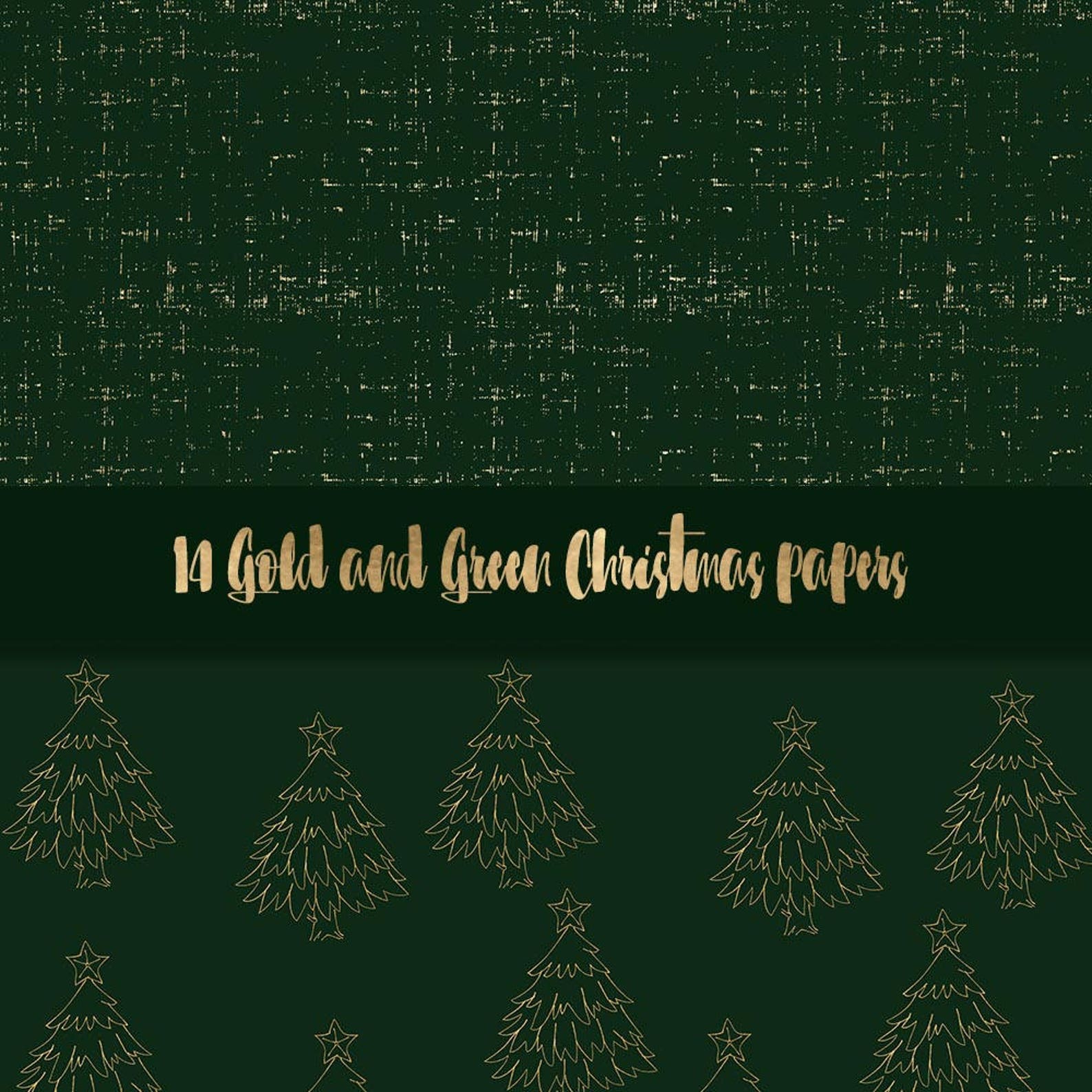 Green and Gold Christmas Digital Paper Christmas Background - Etsy