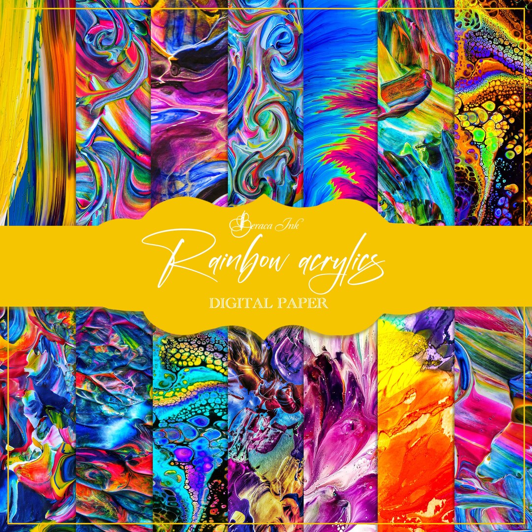 Rainbow Acrylics Digital Paper, Rainbow Marble Swirls, Abstract Texture ...