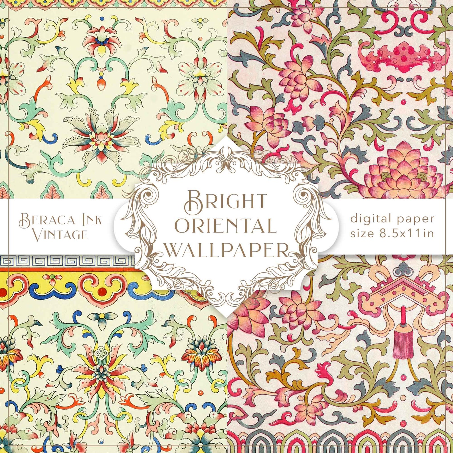 Yellow Oriental Digital Paper, Floral Wallpaper, William Morris Pattern ...