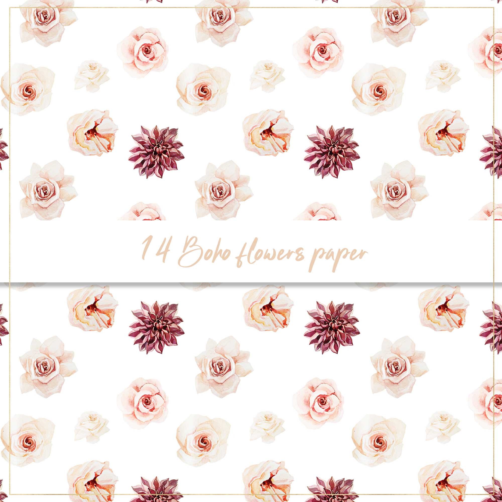 Boho Flowers Digital Paper, Floral Seamless Pattern, Pampas Grass, Dead ...