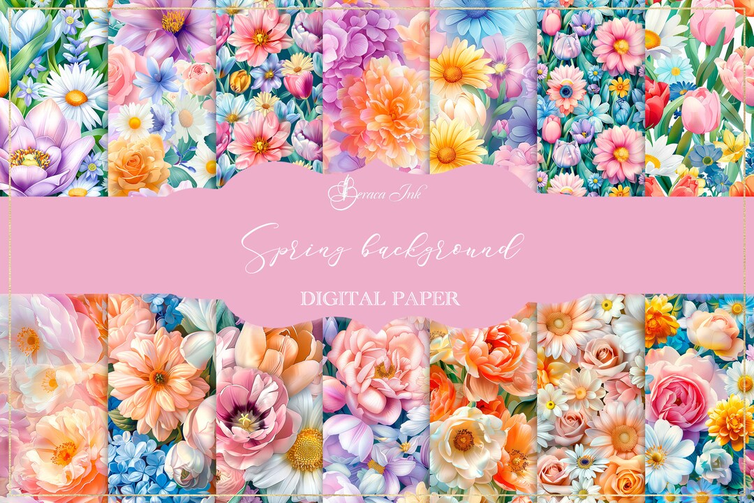 Spring Background Digital Paper, Floral Seamless Pattern, Bright ...