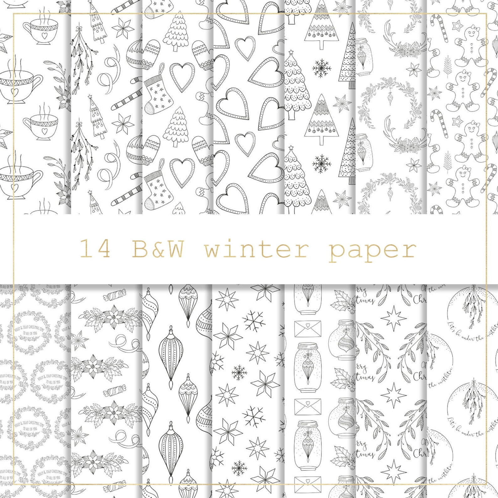 Black and White Winter Digital Paper Seamless Pattern Hand - Etsy