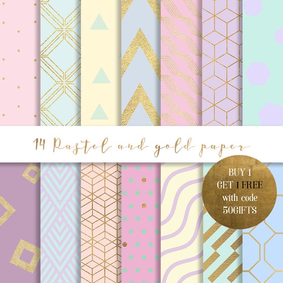 Pastel digital paper pastel Gold digital paper pastel blue | Etsy