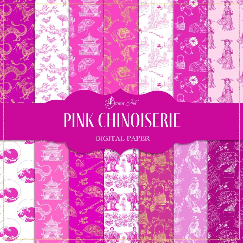 Pink Chinoiserie Digital Paper Seamless Pattern Asian | Etsy
