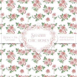 Shabby Chic Roses Digital Paper, Seamless Pattern, Vintage Wallpaper ...