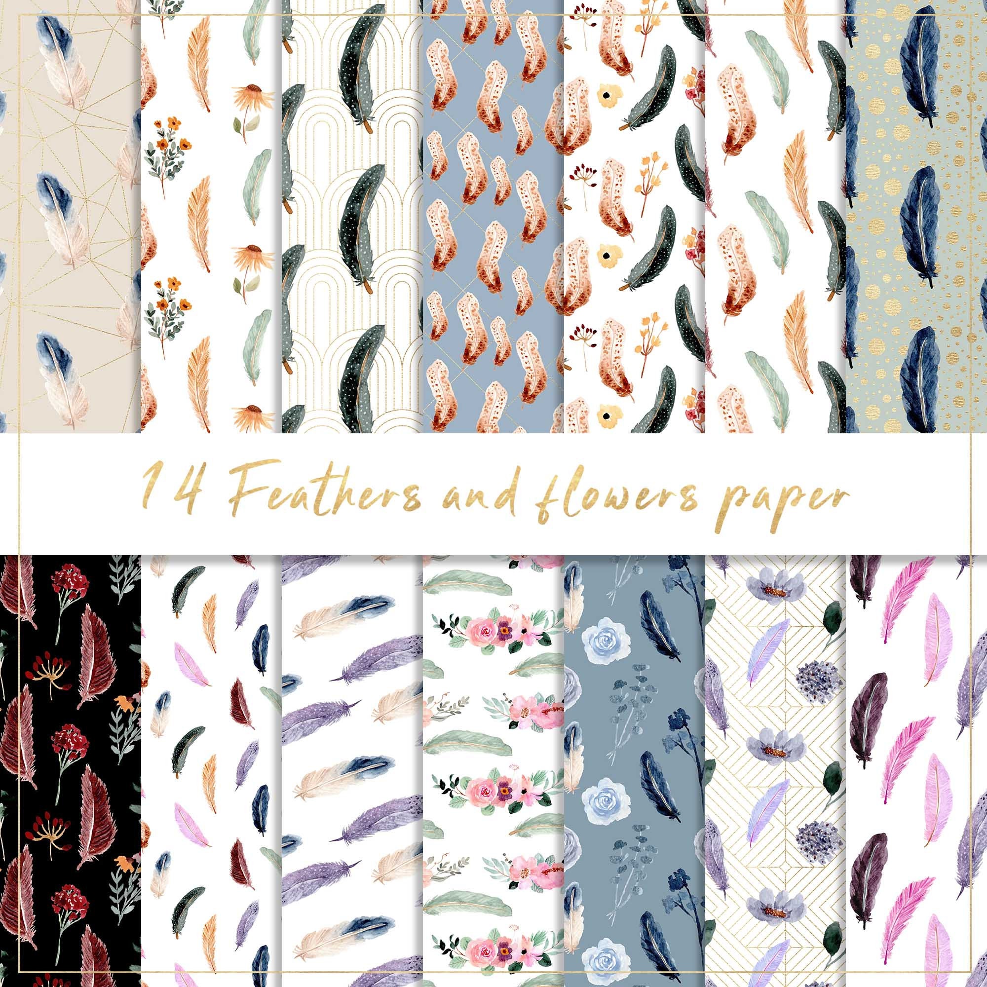 Watercolor Feathers seamless pattern Feather seamless paper overlay ...