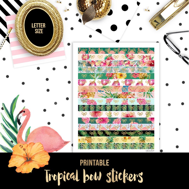 Printable Tropical Planner Stickers Gold Tropical Stickers - Etsy