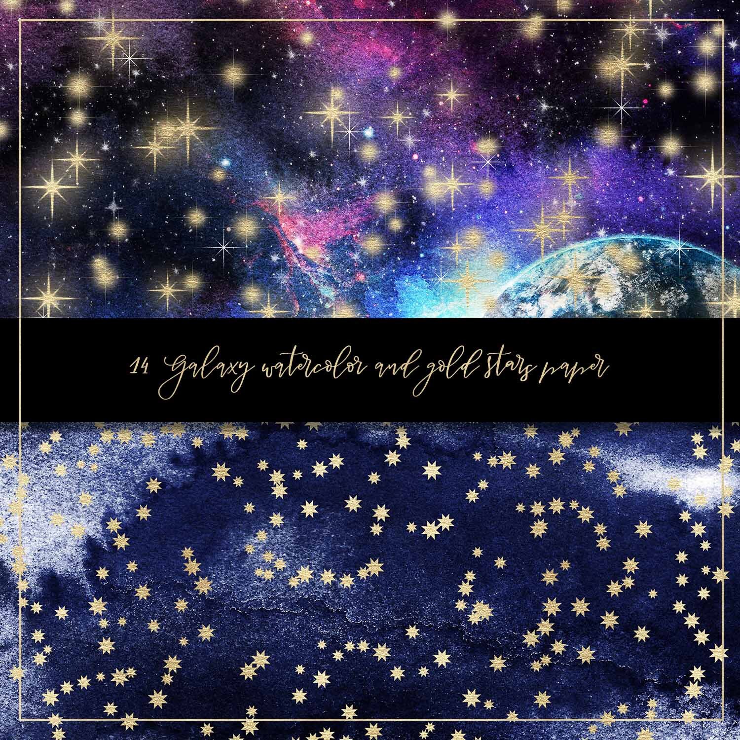 Galaxy Gold Stars Digital Paper Gold Stars Pattern - Etsy