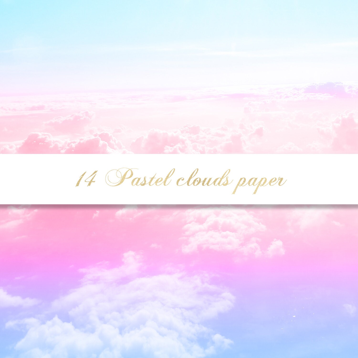 Pastel Clouds Digital Paper, Pastel Sky, Ombre Rainbow Background ...