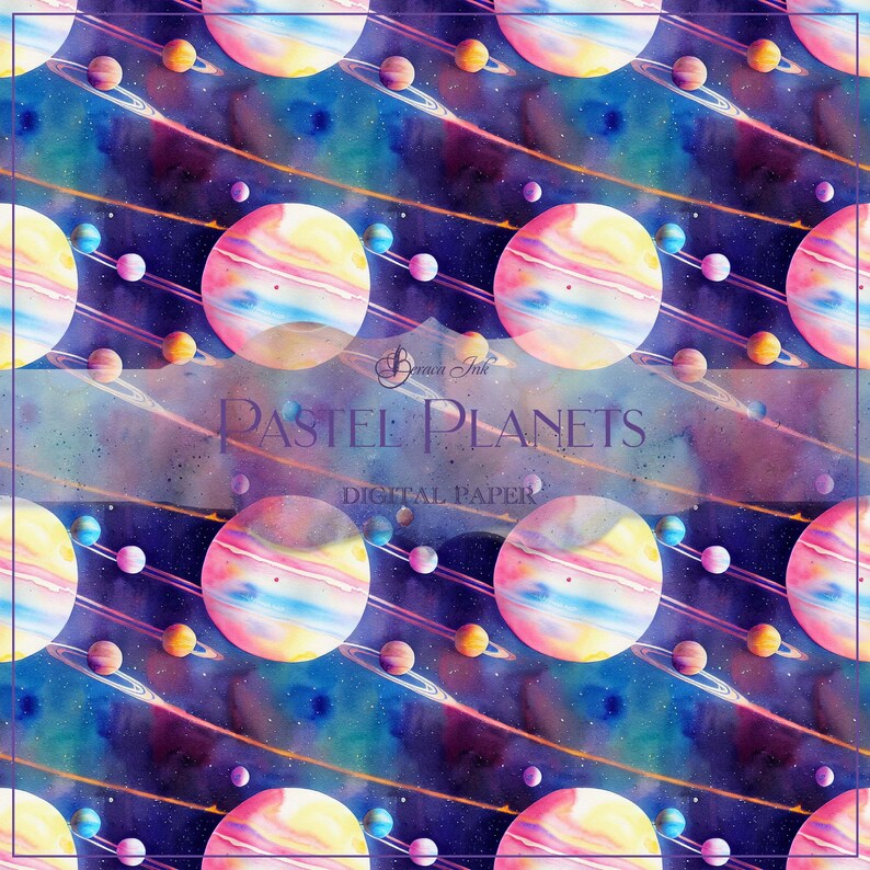 Pastel Planets Digital Paper Seamless Pattern Watercolor - Etsy
