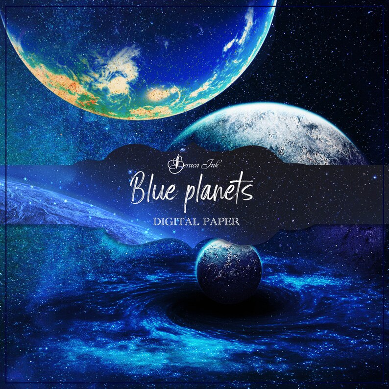 Blue Planets Digital Paper Galaxy Backdrop Outer Space - Etsy
