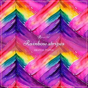 Rainbow Stripes Digital Paper, Seamless Pattern, Watercolour Texture ...
