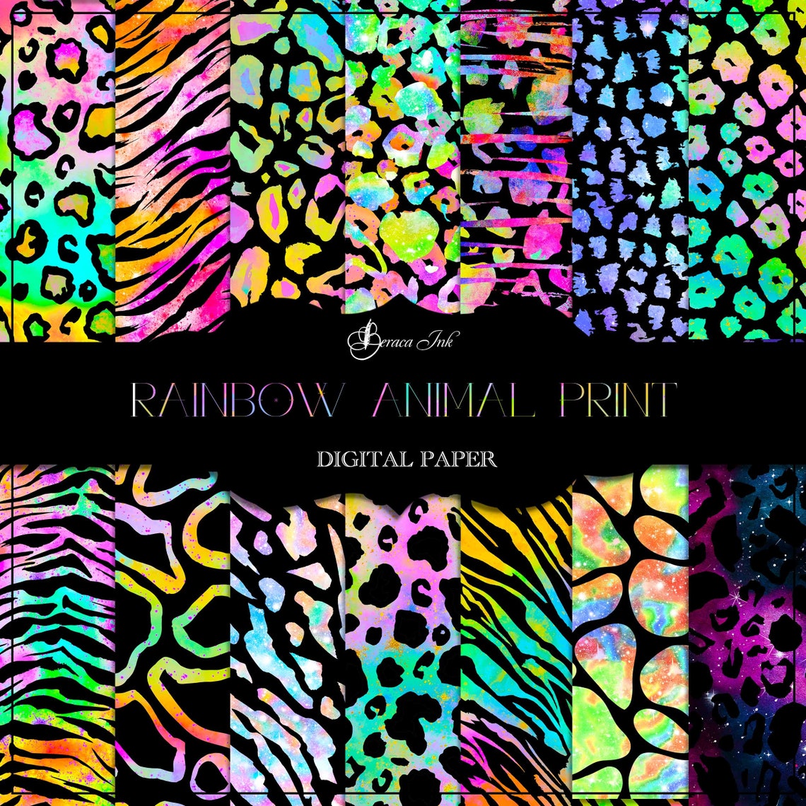 Rainbow Animal Print Digital Paper, Seamless Pattern, Leopard Spots ...