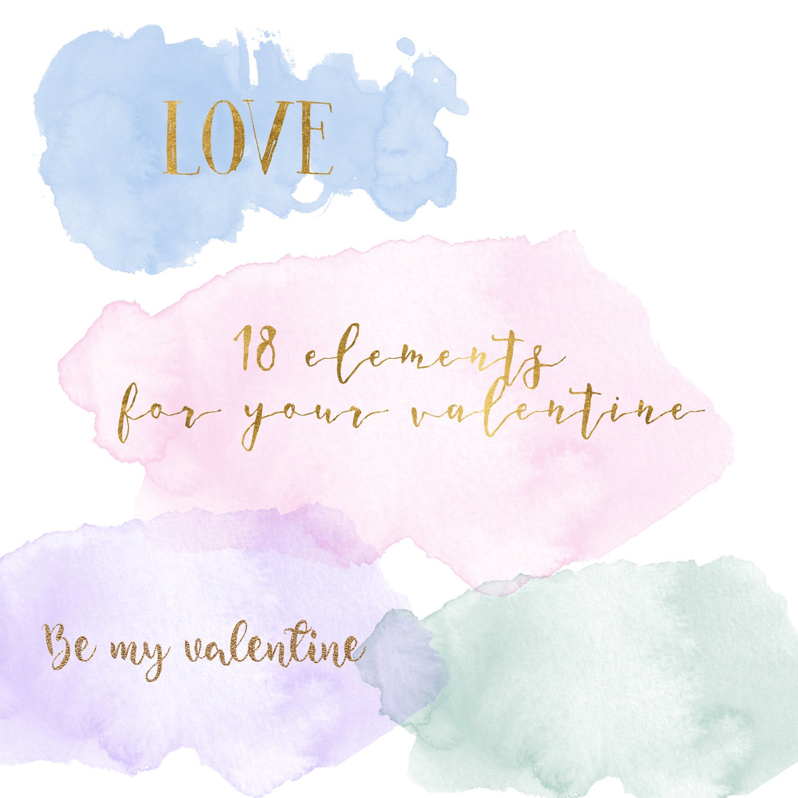 Valentine Watercolor Brush Strokes Love Watercolor Clipart - Etsy