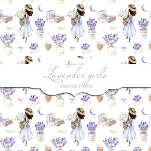 Lavender Girls Digital Paper, Seamless Pattern, Lavender Backdrop ...