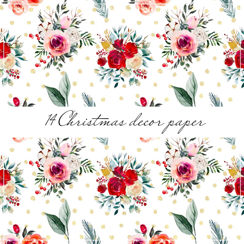 Christmas Decor Digital Paper Seamless Floral Pattern - Etsy