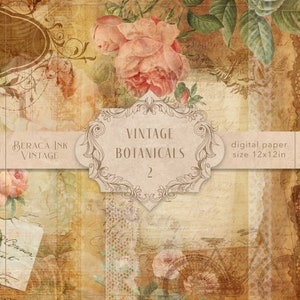 Vintage Botanicals Digital Paper 2, Antique Paper, Ephemera Paper ...
