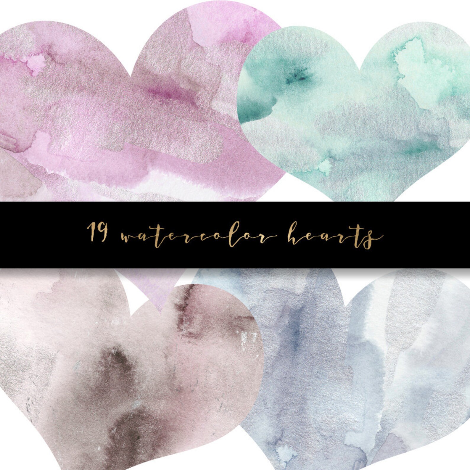 Elegant Watercolor Hearts Clipart Gold Heart Clipart - Etsy