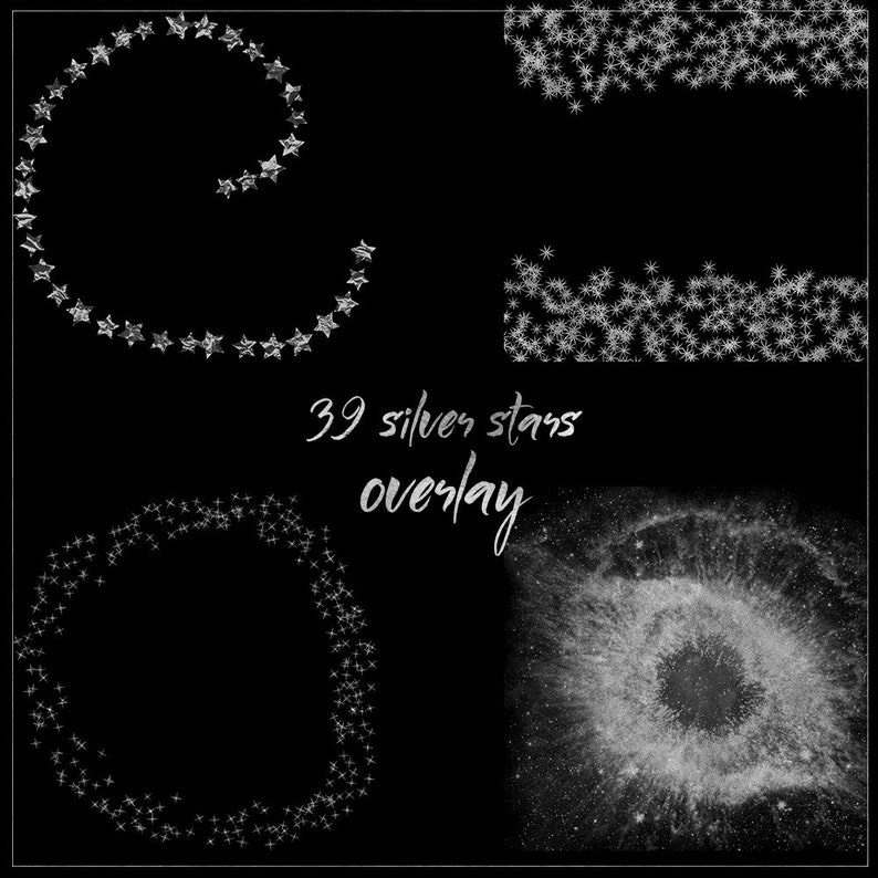 Silver Stars Clipart, Silver Star Overlay, Silver Glitter Stars, Starry ...