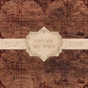 Vintage Sky Maps Digital Paper, Antique Maps, Junk Journal Paper ...