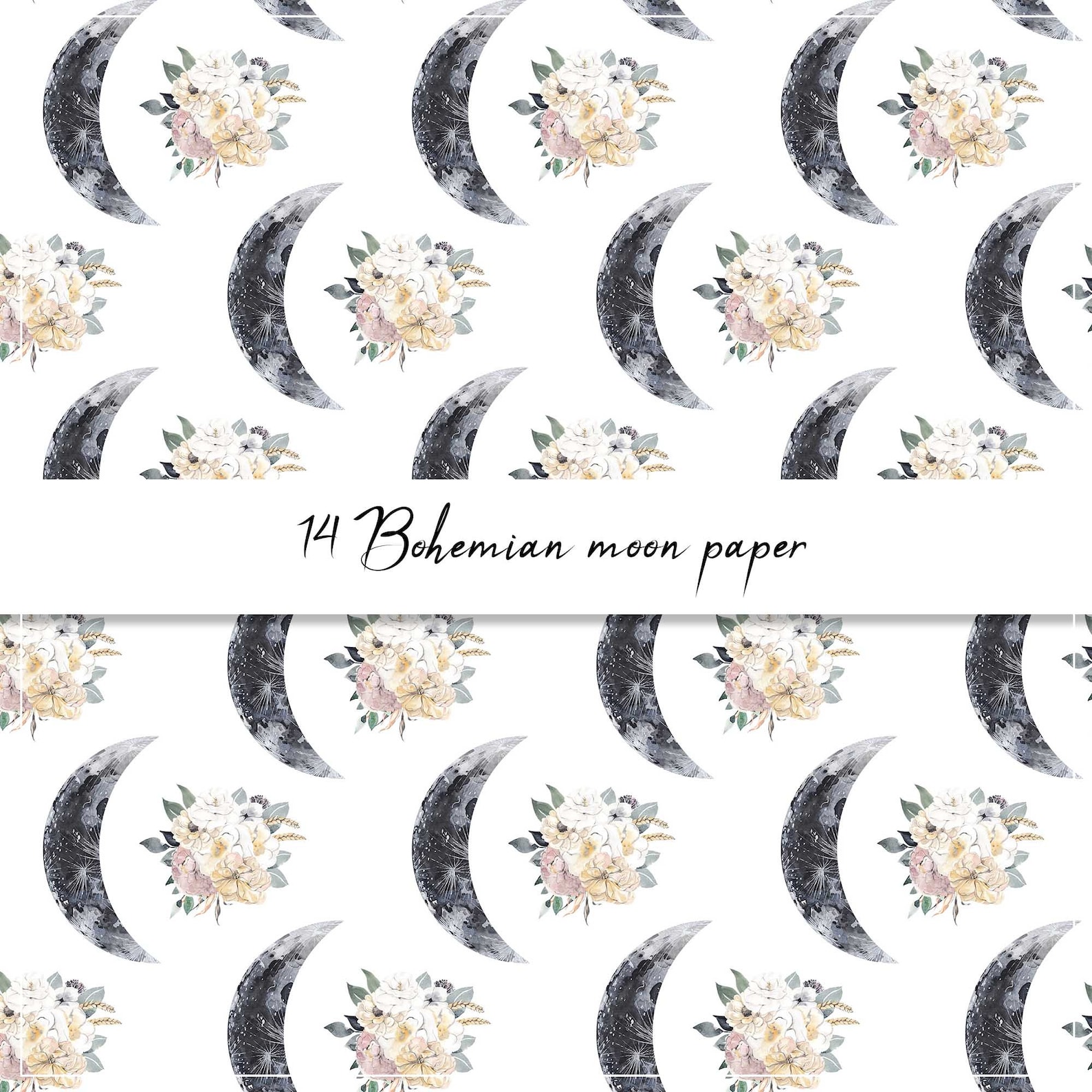 Bohemian Moon Digital Paper Seamless Pattern Cosmic - Etsy