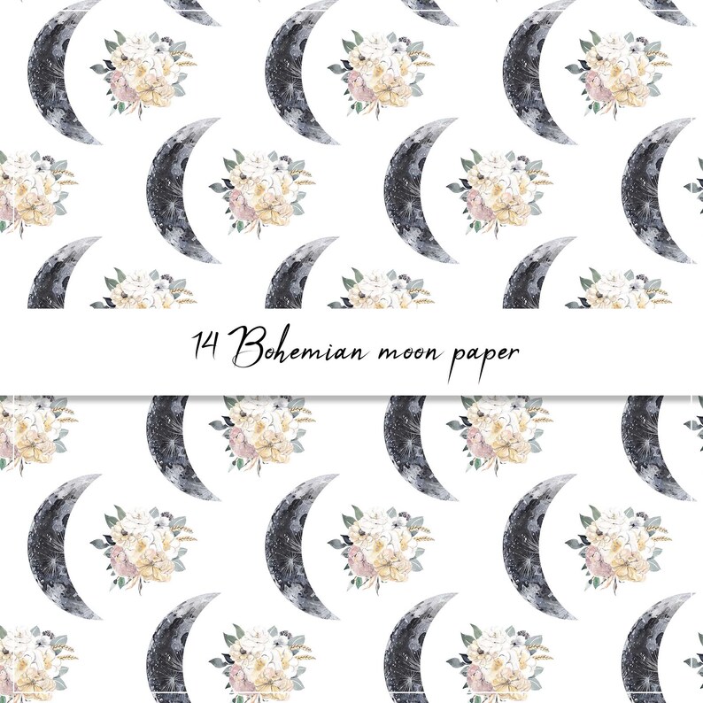 Bohemian moon digital paper seamless pattern cosmic | Etsy