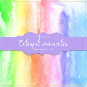 Colorful Watercolor Digital Paper, Rainbow Wallpaper, Gradient ...