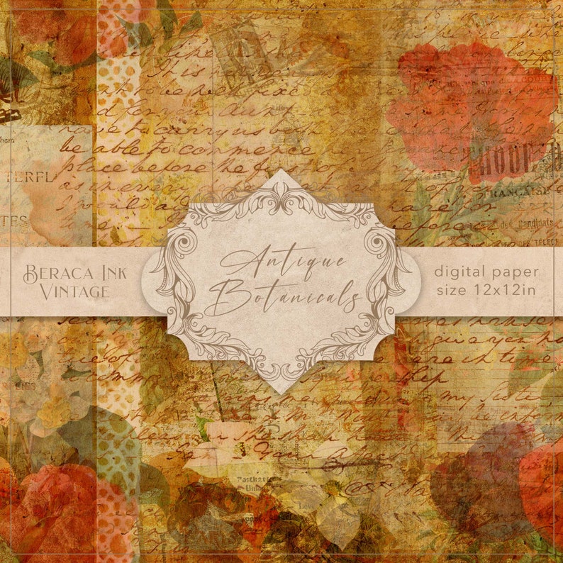 Antique Botanicals Digital Paper, Vintage Paper, Old Letter, Ephemera ...