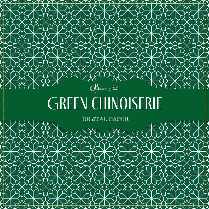 Green Chinoiserie Digital Paper Seamless Pattern Toile | Etsy