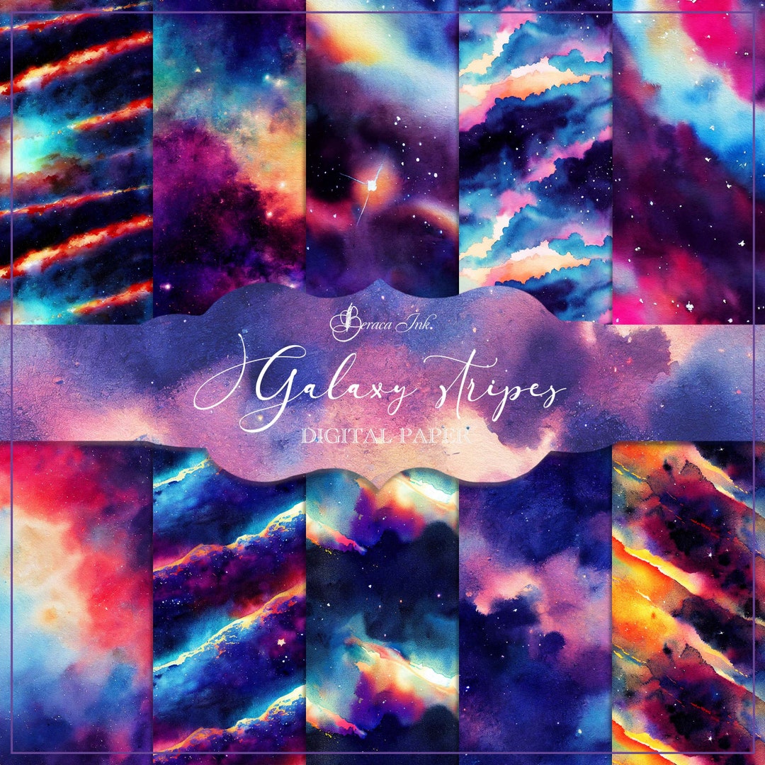 Galaxy Stripes Digital Paper, Seamless Pattern, Watercolor Galaxy ...