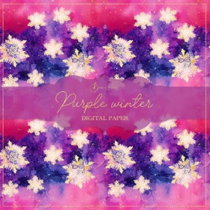 Purple Winter Digital Paper, Seamless Pattern, Pink Snowflakes, Winter ...