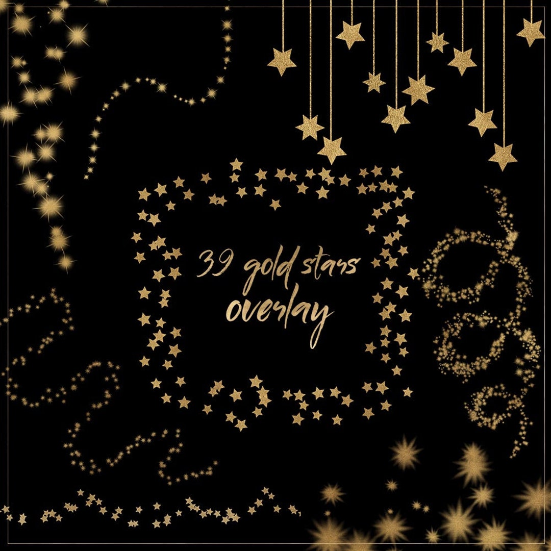 Gold Stars Clipart, Gold Star Overlay, Gold Glitter Stars, Starry Night ...