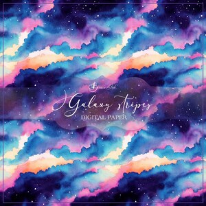 Galaxy Stripes Digital Paper, Seamless Pattern, Watercolor Galaxy ...