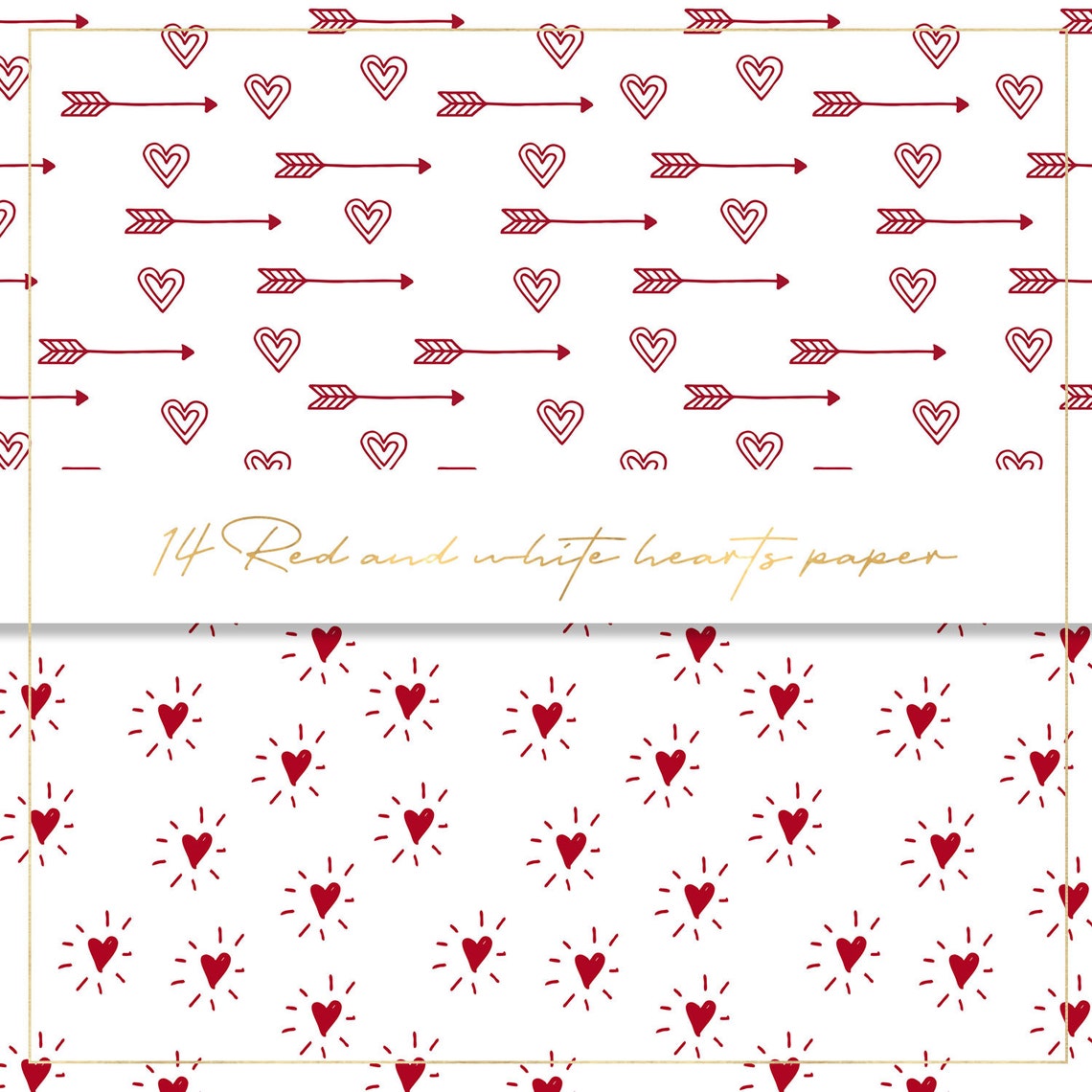 Red and White Hearts Digital Paper, Seamless Pattern, Valentine's Day ...
