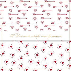 Red and White Hearts Digital Paper, Seamless Pattern, Valentine's Day ...