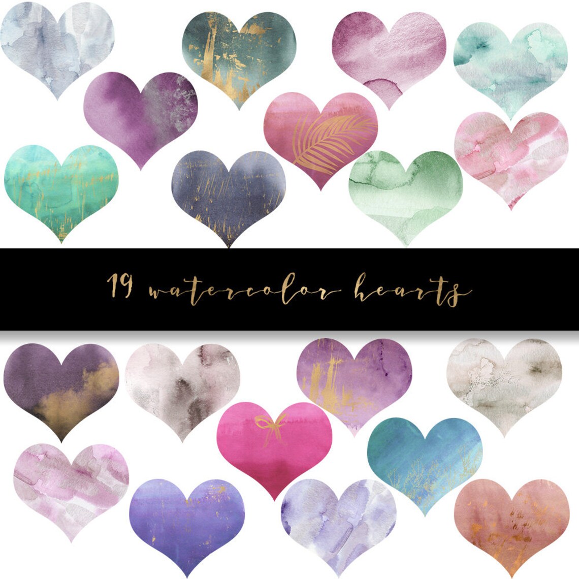 Elegant Watercolor Hearts Clipart Gold Heart Clipart - Etsy