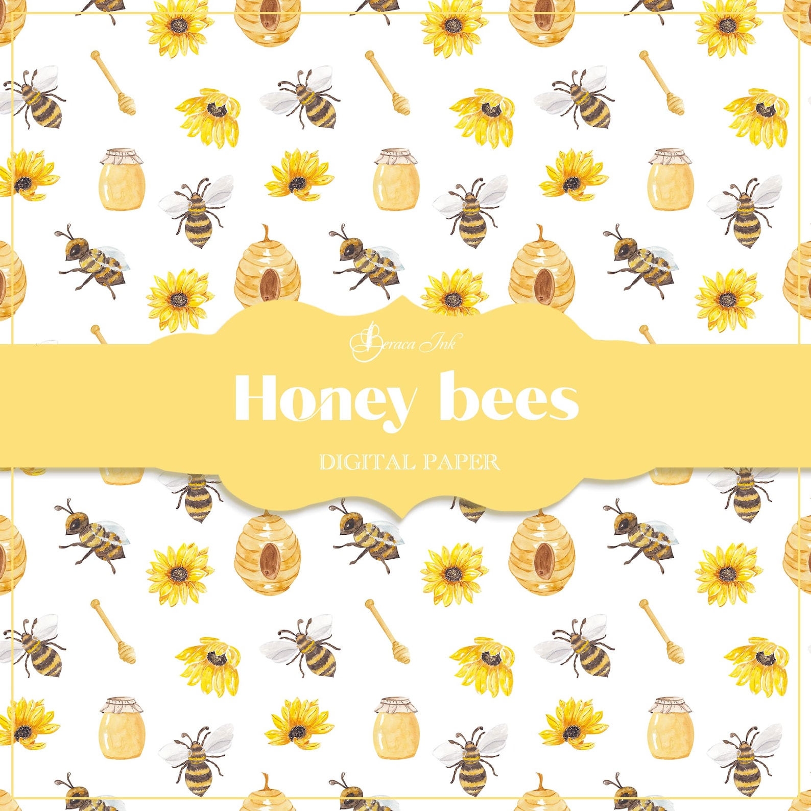 Honey Bees Digital Paper Seamless Pattern Sunflower - Etsy