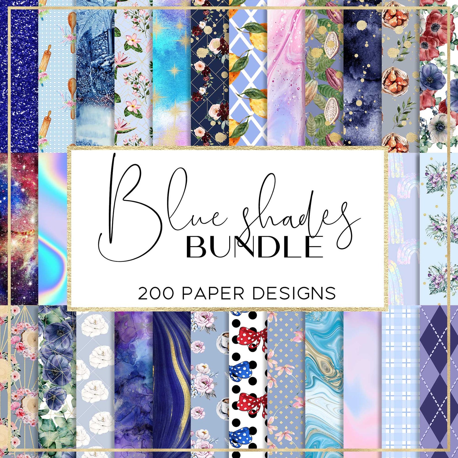 Color Shades Digital Paper BUNDLE, DIY Craft Paper, Rainbow Watercolor ...