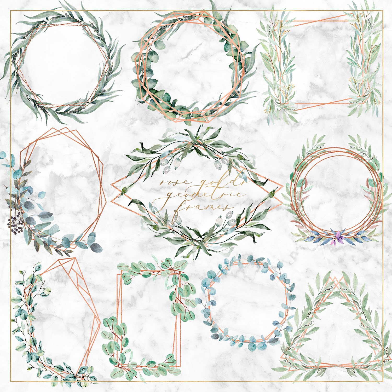 30 Eucalyptus Geometric Frames Clipart Watercolor Eucalyptus | Etsy