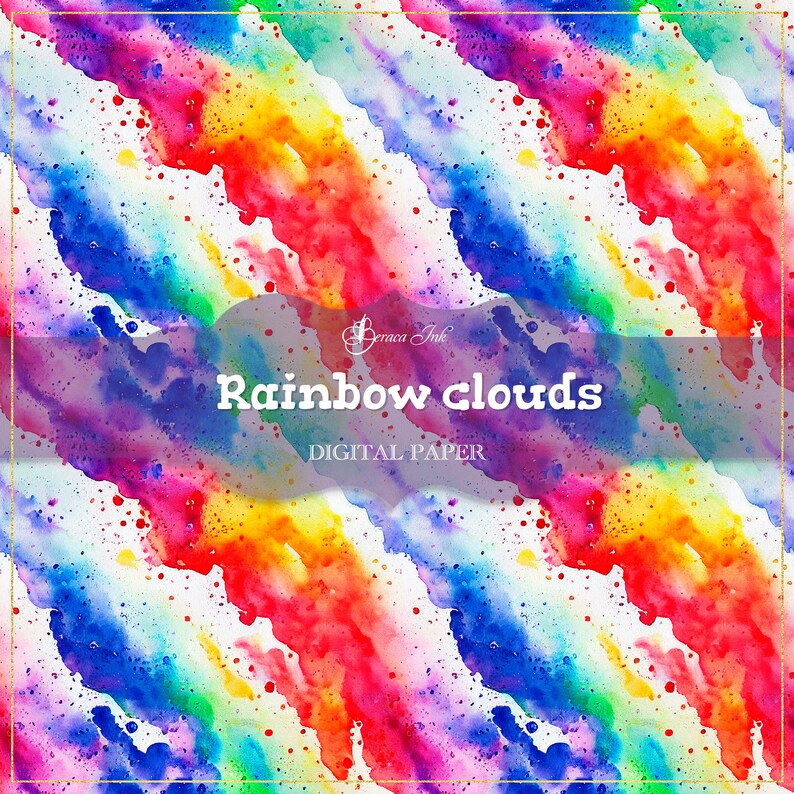 Rainbow Clouds Digital Paper, Seamless Pattern, Watercolor Rainbow ...