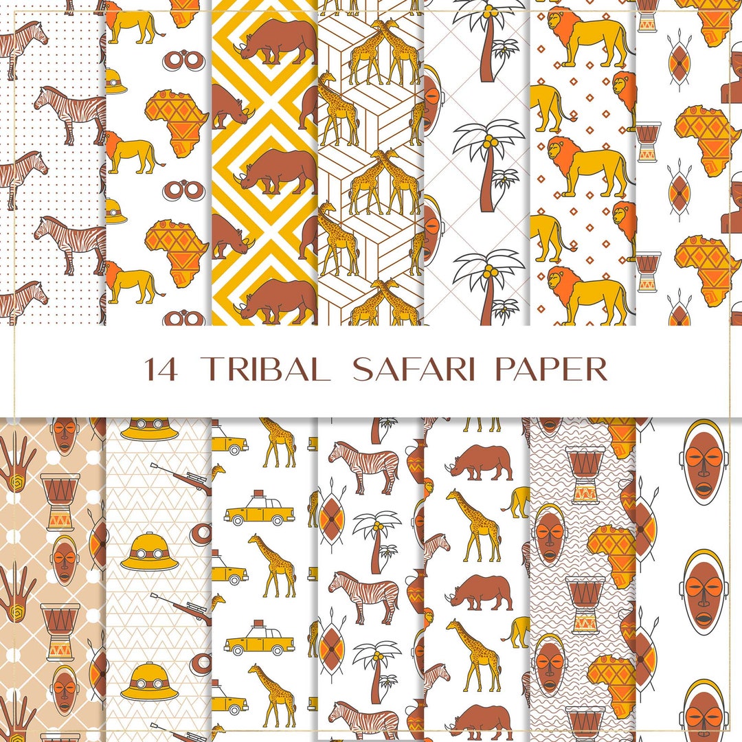 Tribal Safari Digital Paper, Seamless Paper, Jungle Animals, African ...