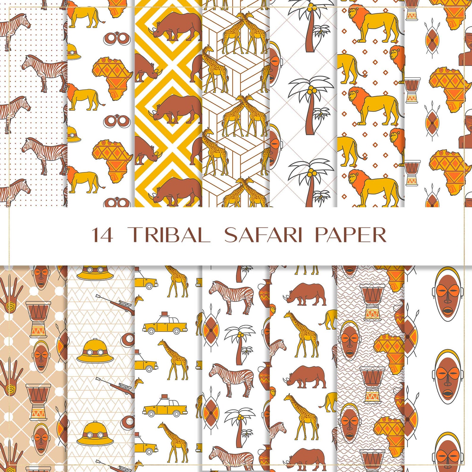 Tribal Safari Digital Paper Seamless Paper Jungle Animals | Etsy