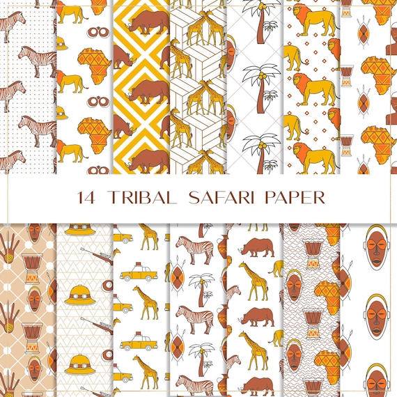 Tribal Safari Digital Paper Seamless Paper Jungle Animals | Etsy