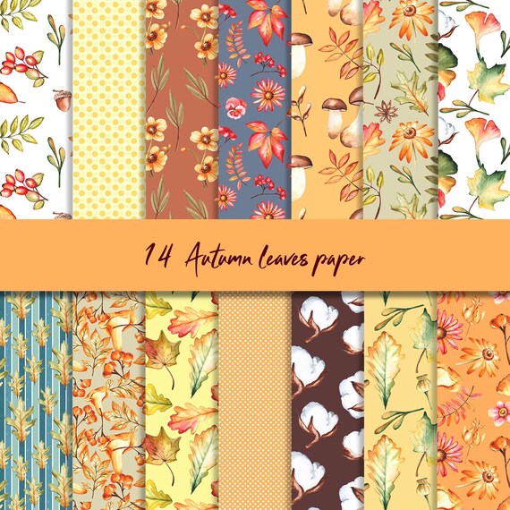 Autumn Leaves Digital Paper Watercolor Autumn Paper Cotton | Etsy