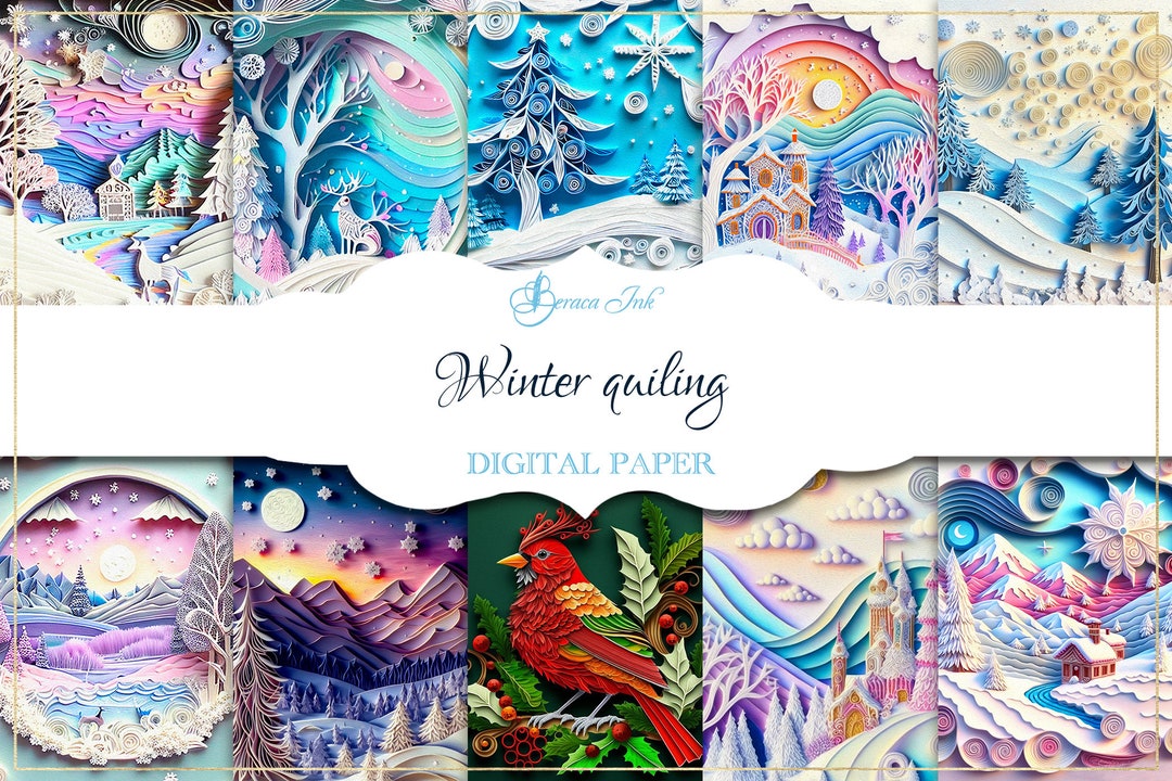 Winter Quilling Digital Paper, Pastel Pink Christmas Scene, Paper ...