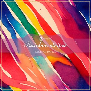 Rainbow Stripes Digital Paper, Seamless Pattern, Watercolour Texture ...