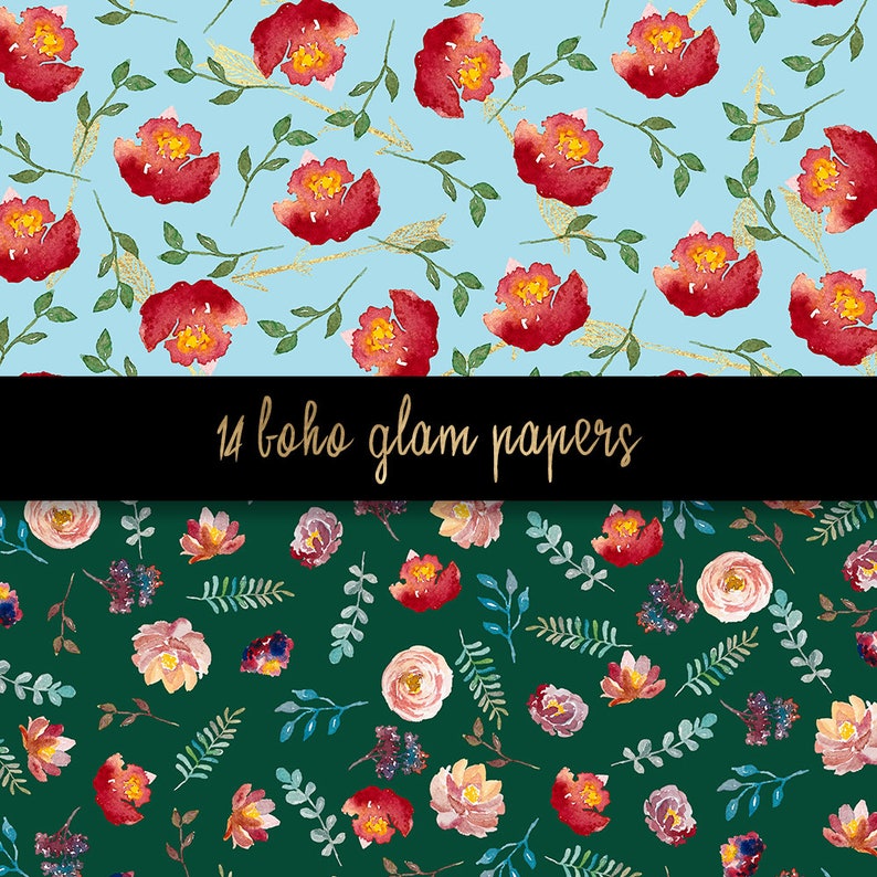Boho Glam Digital Paper Boho Digital Paper Floral Digital | Etsy