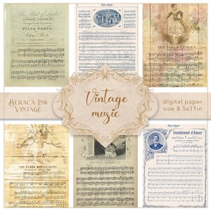 Vintage Music Digital Paper, LETTER SIZE Scrapbook, Music Sheet ...