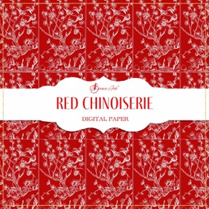 Red Chinoiserie Digital Paper, Seamless Pattern, Asian Wallpaper ...